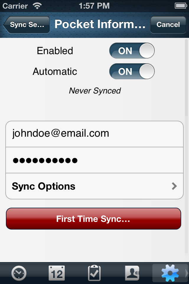 PI Online Account Settings | Pocket Informant