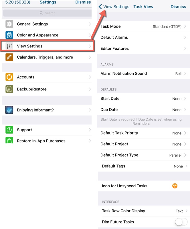 task-view-Settings | Pocket Informant